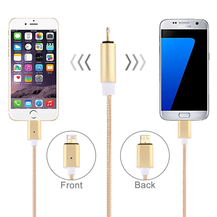 1M Woven Style 8pin & Micro USB to USB Data Sync Cable with Magnetic ...