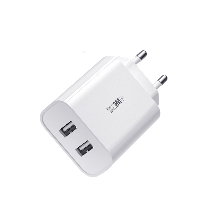 WK WP-U51 Adaptateur secteur double chargeur de voyage USB 2.1A, prise EU (blanc)