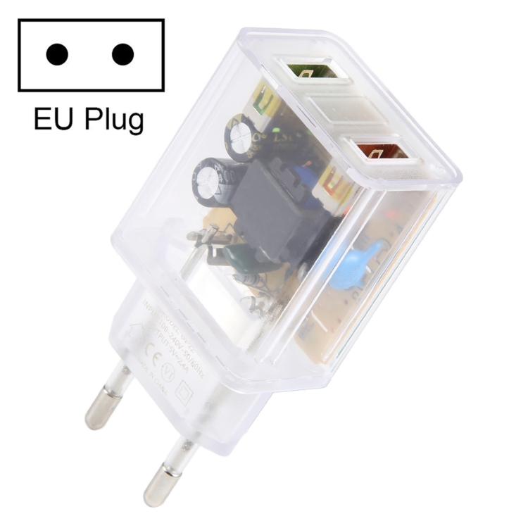 64-22 2A Dual USB Transparent Charger, specification: EU Plug