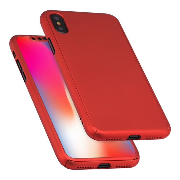 สำหรับ iPhone XS Max 360 Degrees Full Coverage เคสพีซีแบบถอดได้พร้อมฟิล์มกระจกนิรภัย (สีแดง)