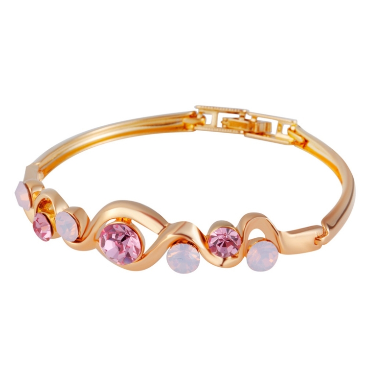 Gold-Plated Twisted Pink Crystal Buckle Bracelet