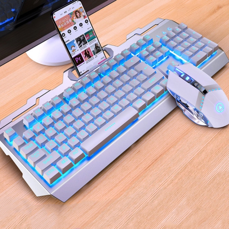 Yindiao V2 Mechanical Feel Gaming Keyboard Mouse Set (แสงสีขาวน้ำแข็งสีขาว)