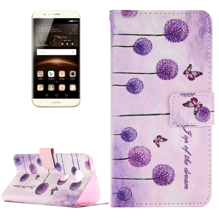 สำหรับ Huawei G8 Purple Dandelions Pattern ซองหนังพลิกแนวนอนพร้อมตัวยึด ...