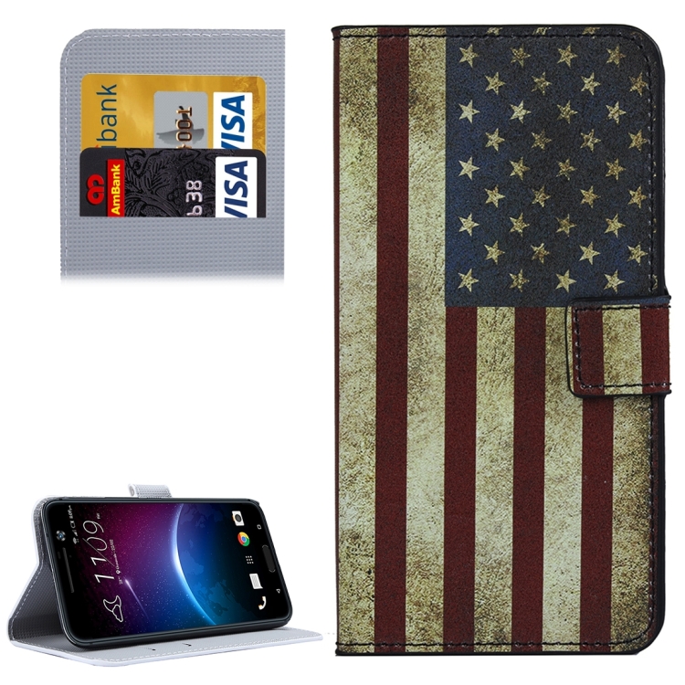 สำหรับ HTC M10 US Flag Pattern Leather Case with Holder & Card Slots ...