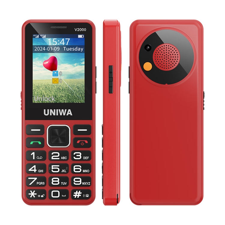 UNIWA V2000 Elder Keypad Phone, 2.4 inch Unisoc T107, 1700mAh Battery ...