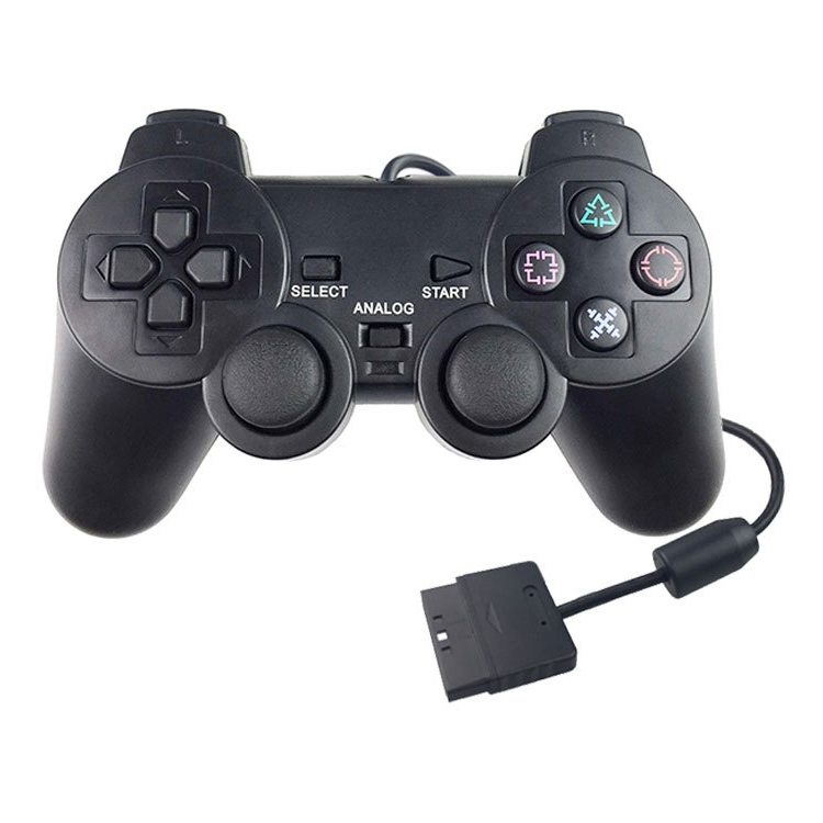 Double Vibration Joypad ตัวควบคุมเกมแบบมีสายสำหรับ PS2