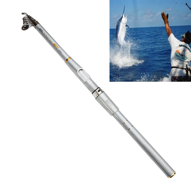 2.4m 5 Sections Silver Portable Pocket Fiberglass Fiber Fishing Rod Poles