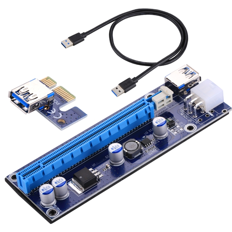 VER006C USB 3.0 PCI-E Express 1x Extender Riser Card Adapter สายไฟ 6 พินใช้ได้กับสล็อต PCI-E 1x ...