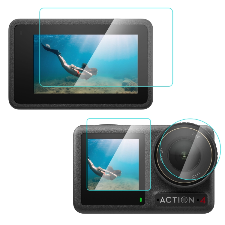 For DJI Osmo Action 4 PULUZ 3-in-1 Lens Front and Back Screen Tempered ...
