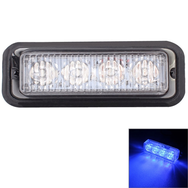 12W 720LM 440-480nm 4-LED Blue Light ไฟเตือนรถกะพริบแบบมีสาย, DC12-24V ...