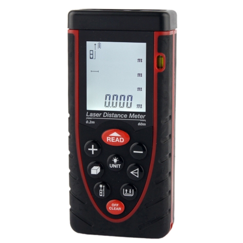 เครื่องวัดระยะเลเซอร์แบบมือถือ LCD 60 ม. 1.9 นิ้วพร้อมฟองระดับ (RZ60)