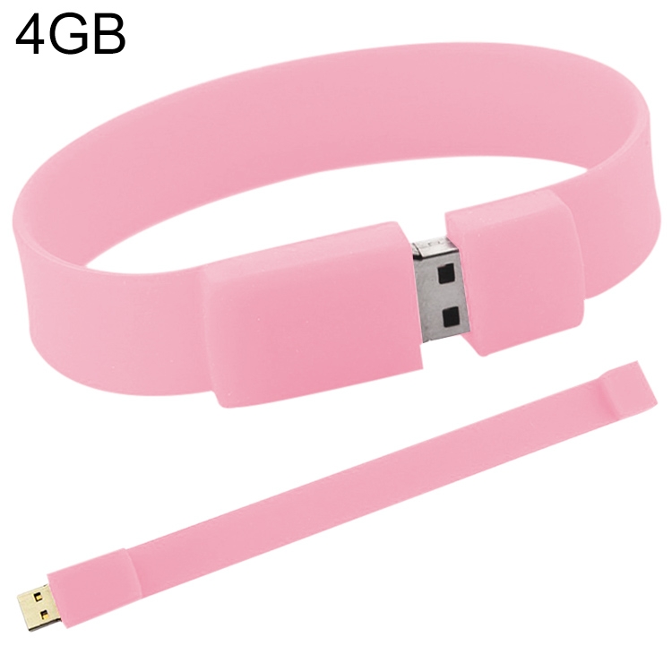 4GB Silicon Bracelets USB 2.0 Flash Disk(Pink)