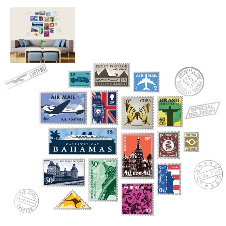 3D Postage Stamp Pattern Removable Wall Stickers for Home Decoration ...
