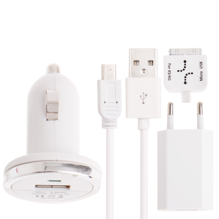 4 In 1 유럽 소켓 플러그 가정용 충전기 차량용 충전기 마이크로 Usb 케이블 어댑터 여행용 키트