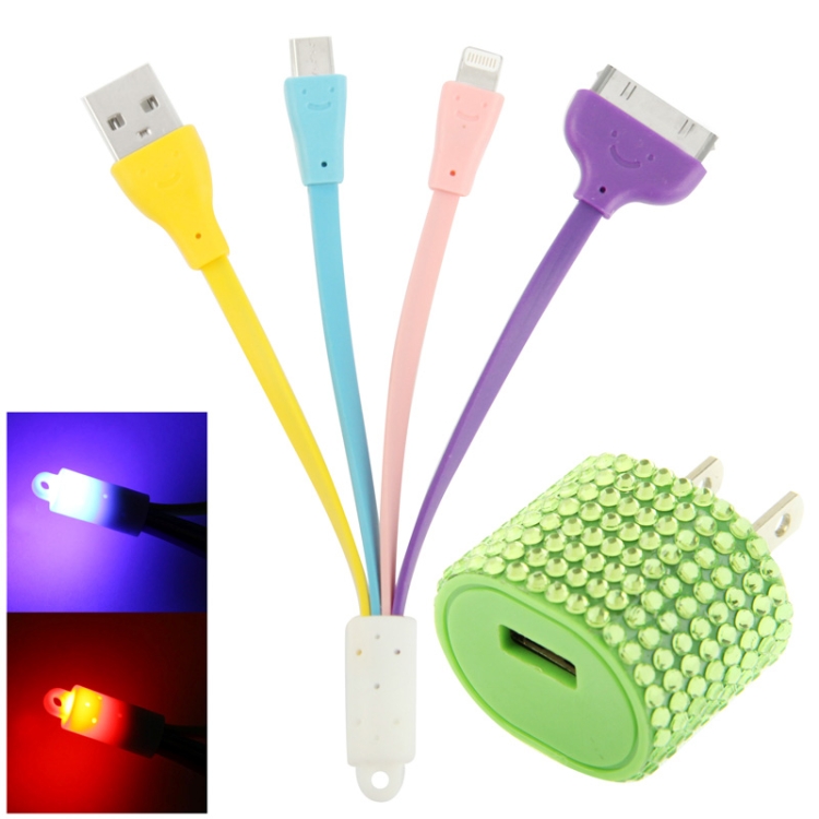 2 in 1 US Plug Diamond Encrusted Travel Charger USB Charger Cable with ...