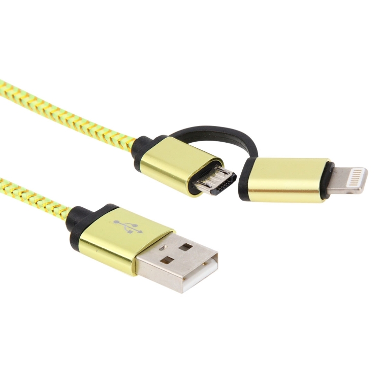 1m 90 Cores 2 in 1 Woven Style 8 Pin & Micro USB to USB Data / Charger ...