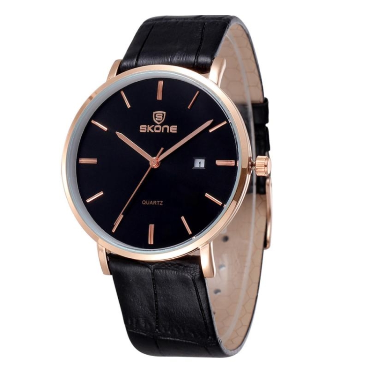 SKONE 5084 Men Fashion Rose Gold Case Ultra Thin Dial Calendar Quartz ...