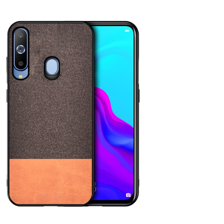 เคสกันกระแทก PU + ผ้าสำหรับ Galaxy A20 (สีกาแฟ)