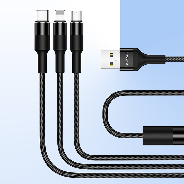 USAMS US-SJ219 U5 1.5m 3 In 1 USB to 8 Pin + Micro USB + USB-C / Type-C ...