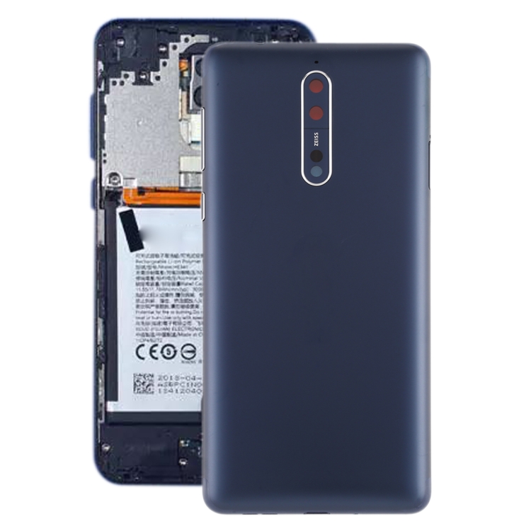 Nokia 8 / N8 TA-1012 TA-1004 TA-1052 용 카메라 렌즈 및 측면 키가 포함 된 배터리 뒷면 덮개 (파란색)