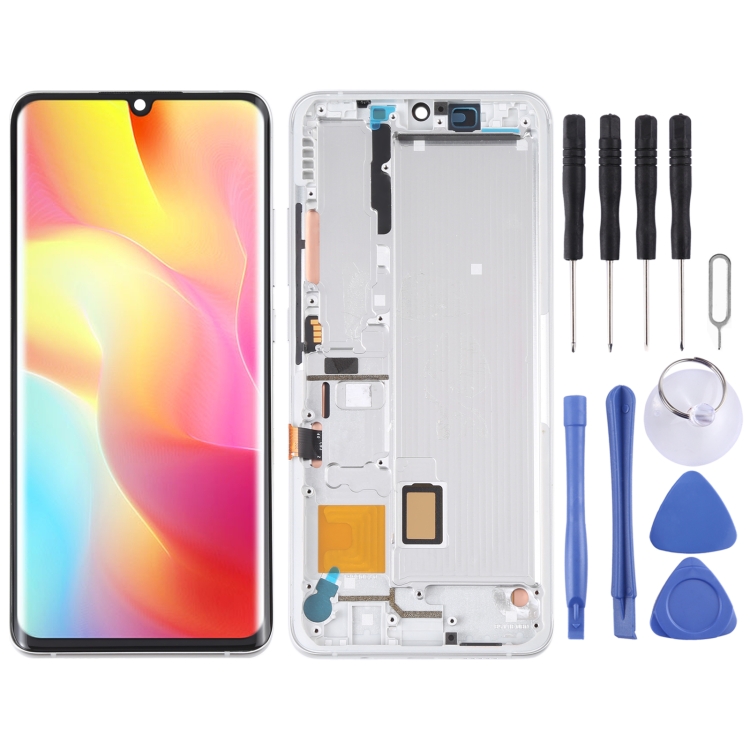 Xiaomi Mi Note 10 Lite M2002F4LG 디지타이저 전체 어셈블리(프레임 포함)용 AMOLED LCD 화면(실버)