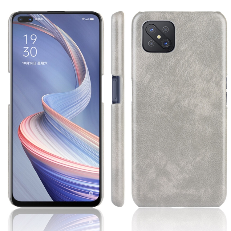 สำหรับ OPPO A92s เนื้อลิ้นจี่กันกระแทก PC + เคส PU (สีเทา)