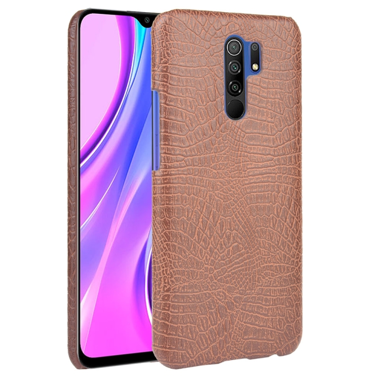 สำหรับ Xiaomi Redmi 9 เนื้อจระเข้กันกระแทก PC + เคส PU (สีน้ำตาล)