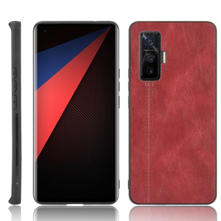 สำหรับ Vivo iQOO 5 Pro 5G กันกระแทกเย็บลายวัวผิว PC + เคส PU + TPU (สีแดง)