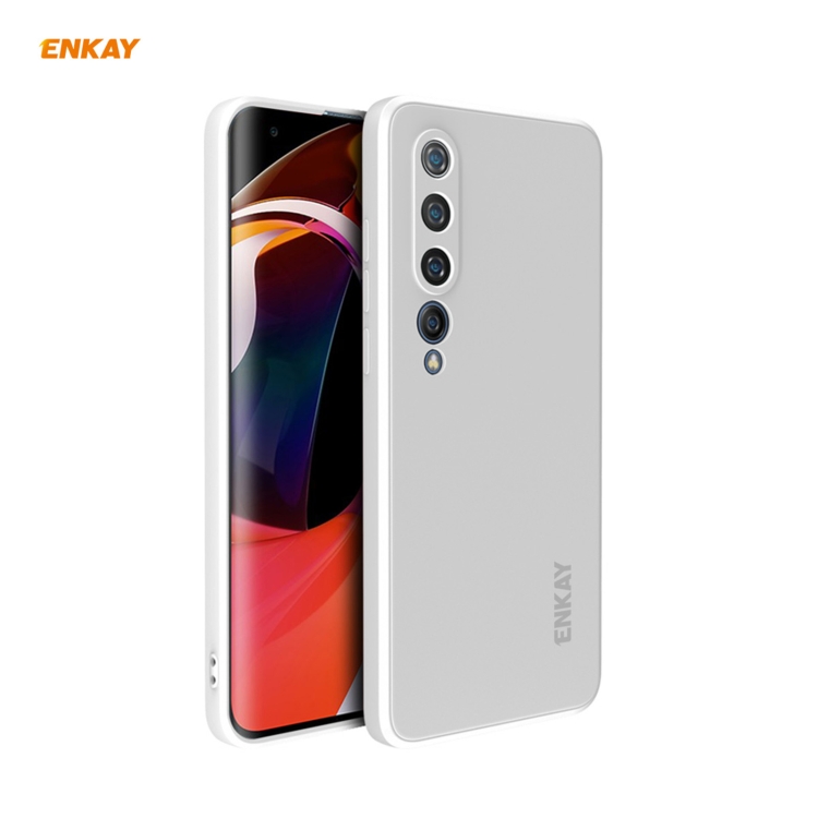 Xiaomi Mi 10 5G Hat-Prince ENKAY ENK-PC075 액체 실리콘 스트레이트 에지 충격 방지 보호 케이스 (흰색)