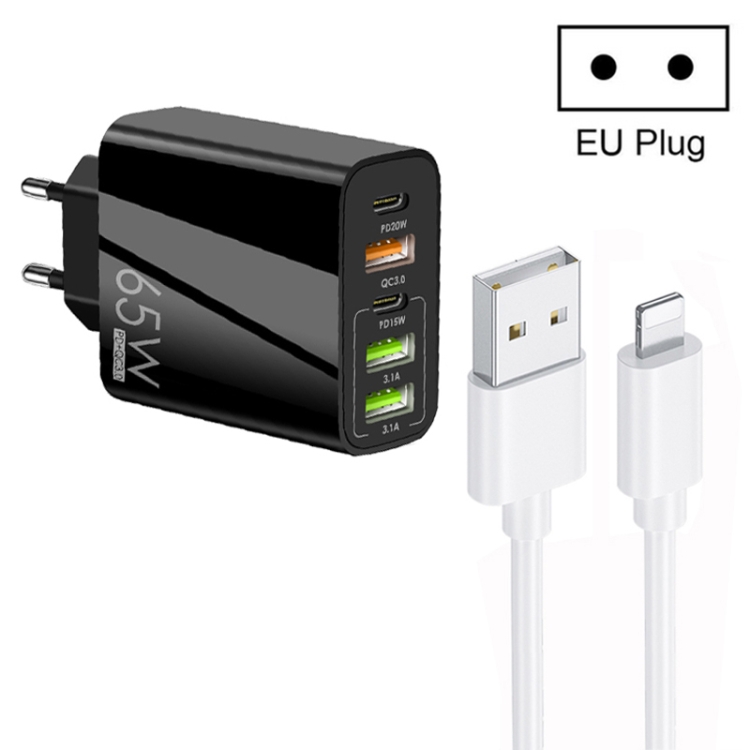 65W Dual PD Type-C + 3 x USB Multi Port Charger พร้อม 3A USB ถึง 8 Pin ...