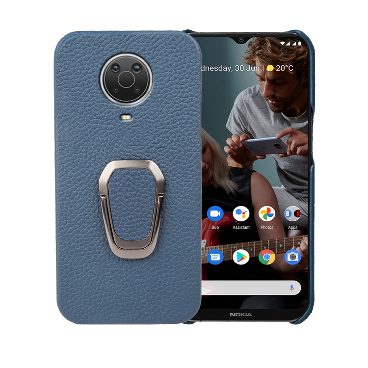 สำหรับ Nokia G20 ที่วางแหวน Litchi Texture เคสหนังแท้ (สีน้ำเงิน)