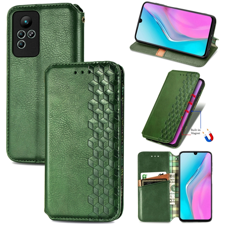 สำหรับ infinix Note 11 Cubic Grid Pressed Magnetic Leather Phone Case ...