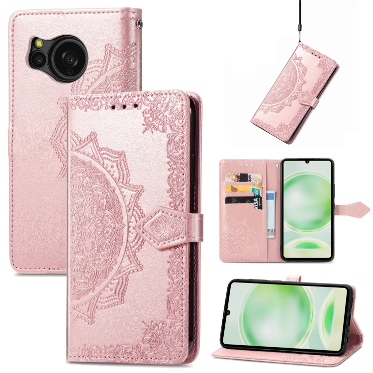 สำหรับ Sharp Sense 8 ดอกไม้ Mandala นูนซองหนัง (Rose Gold)