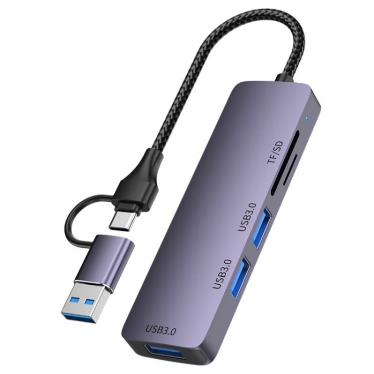 T235 USB+Type-C 3.0 アダプター、3 x USB 3.0 + 2 x カードリーダースロット マルチポートハブ