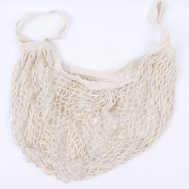 2 Pcs 메쉬 쇼핑 가방 재사용 가능한 문자열 과일 저장 핸드백 토트 여성 쇼핑 메쉬 그물 짠 가방 쇼핑 식료품 토트 백 베이지