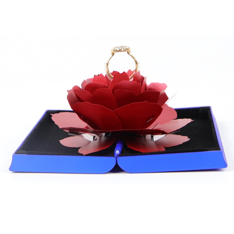 Creative Rose Rotating Ring Box Marriage Wedding Ring Box(Blue)