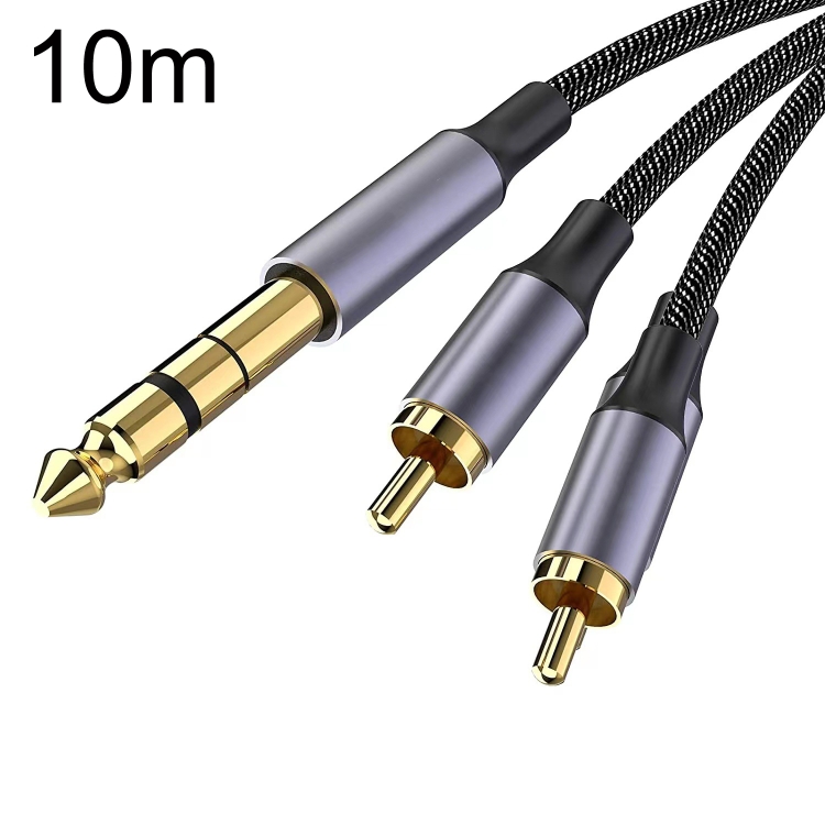 10m Gold Plated 6.35mm Jack to 2 x RCA Male Stereo Audio Cable