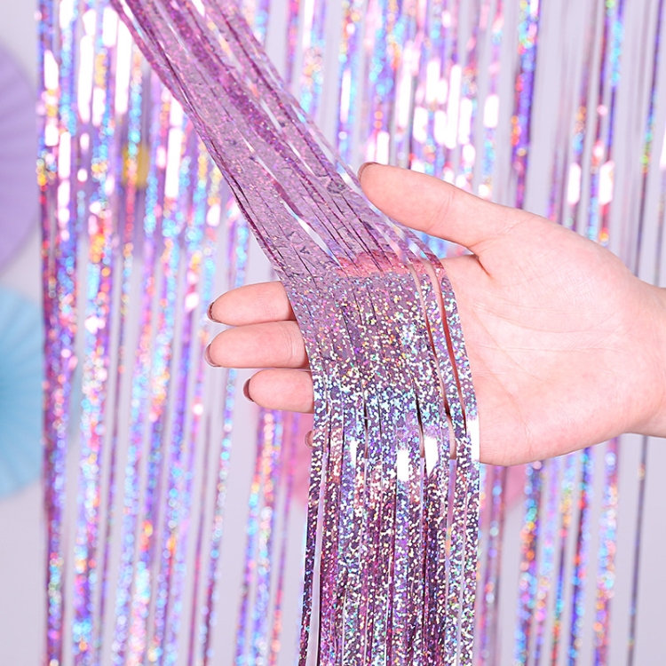2 Pcs Laser Rain Tinsel Foil Curtain Birthday Party Decoration Tassel