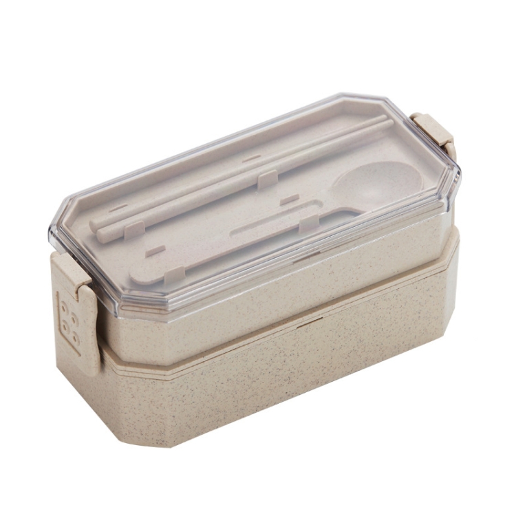 Double-layer Lunch Box Plastic Microwaveable Student Lunch Box Cutlery ...