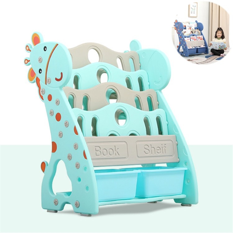 어린이 책장 간단한 가정용 바닥 선반 아기 책장 보관 유치원 다층 만화 그림책 랙 스타일 4 레이어 보관 상자 녹색