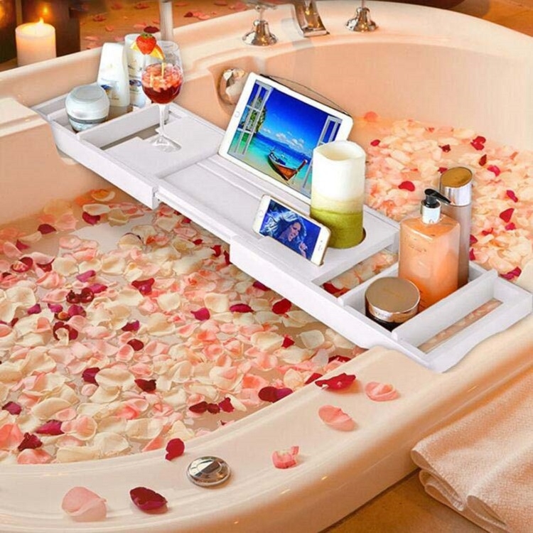 ไม้ไผ่อ่างอาบน้ำ Rack Retractable อ่างอาบน้ำถาด Multi-function Soaking ...