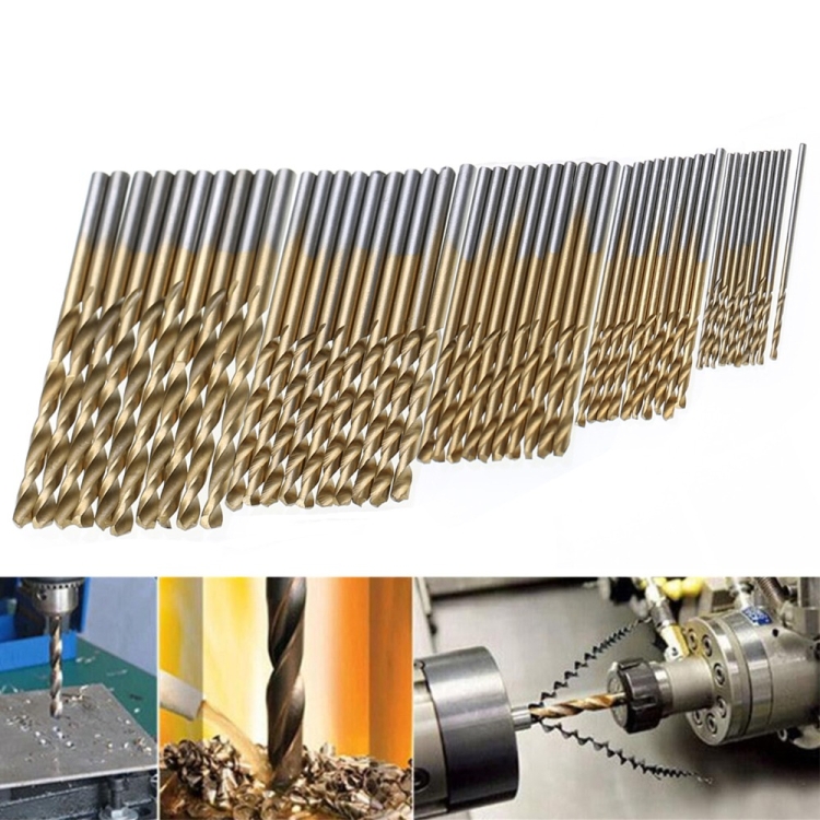 50 PCS/Set Titanium Coated Drill Bits High Speed Steel Drill Bit Set ...