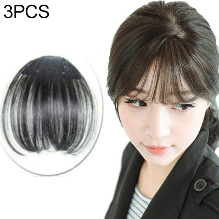 3 PCS Air Bangs Horns Lengthen Natural Ultra-thin Fake Bangs(Black)