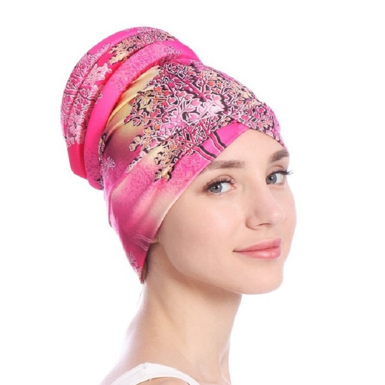 หมวกผ้าโพกหัวลายดอกไม้ Cotton Back Plate Hair Wrap Cap, Size: M (56 ...