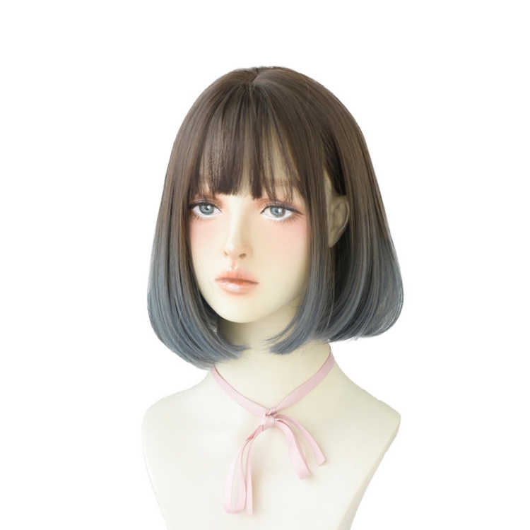 Wig Female Short Hair Bobo Student Head Round Face Full Top Headgear ...