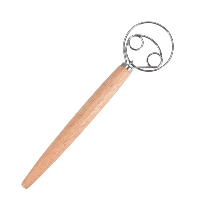 2 PCS 13 Inch Oak Handle Flour Mixer Dough Stainless Steel Mixing Rod ...