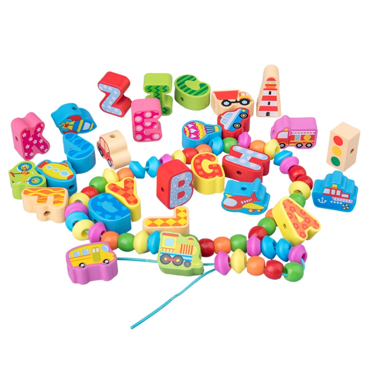 100 PCS / Set Letter+Traffic Children Stringing Threading Toys Early ...