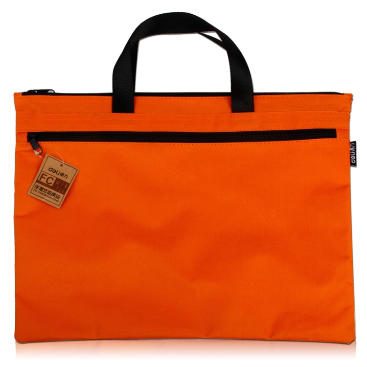 Deli 5840 Portable Canvas Zipper File Bag Double Simple Storage Bag(Orange)