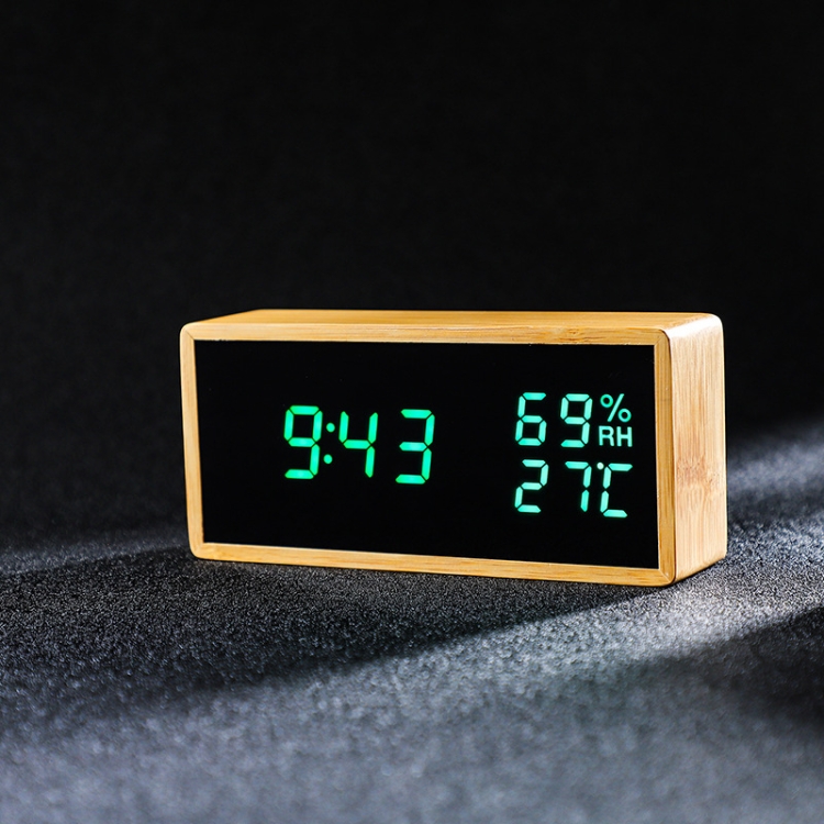 1502 Temperature And Humidity Electronic Clock Solid Wood LED Digital ...