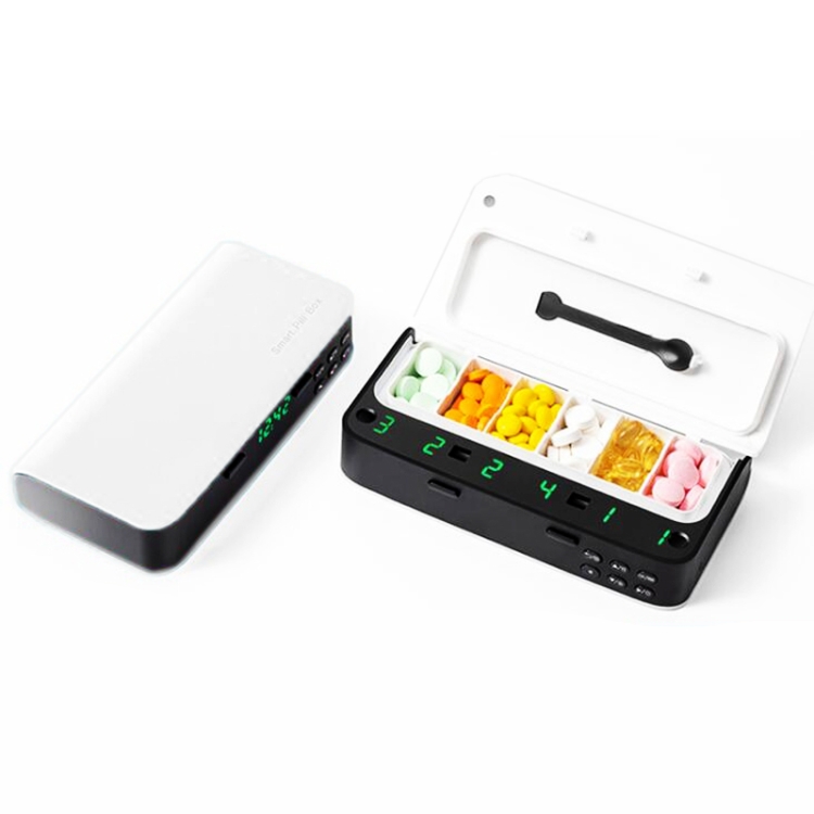 XM-ZY02 지능형 전자 작은 알약 상자 별도의 창고에 노인을 상기 시켜서 정기적으로 휴대용 알약 상자 (우아한 흰색)